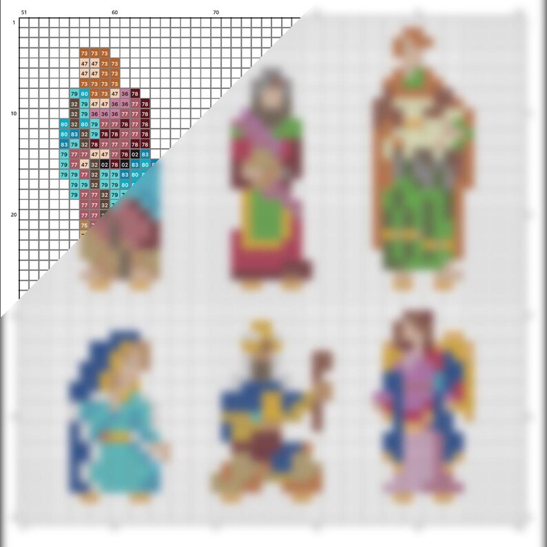 12 Sprites Christmas Nativity Scene. Pixel Art Template for Hama Perler ...