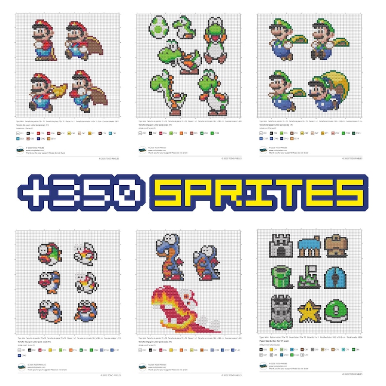 350 Sprites - Super Mario World Pixel Art Patterns for Hama, Perler ...