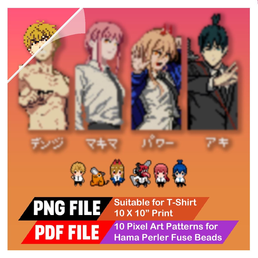 10 SPRITES - Chainsaw Man. Pixel Art Patterns for Hama, Perler, Fuse ...