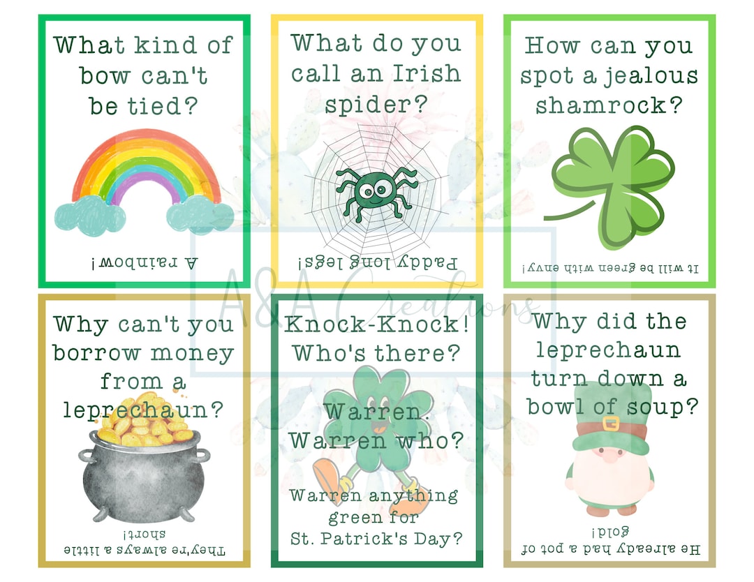 St. Patrick's Day Joke Cards | Joke Card Printable | Lunchbox Joke ...