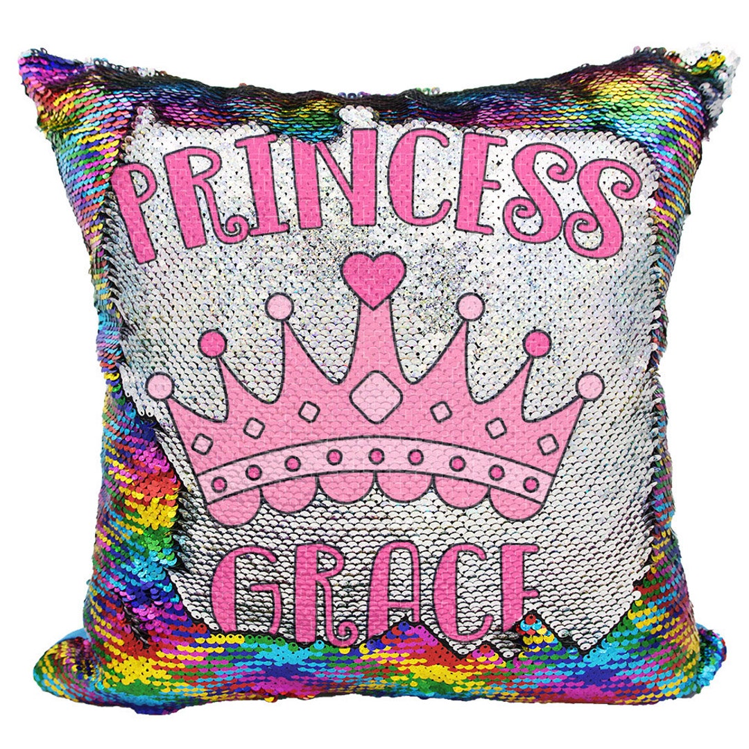 Princess Crown Sequin Pillow, 17x17 Personalized Princess Reversible ...