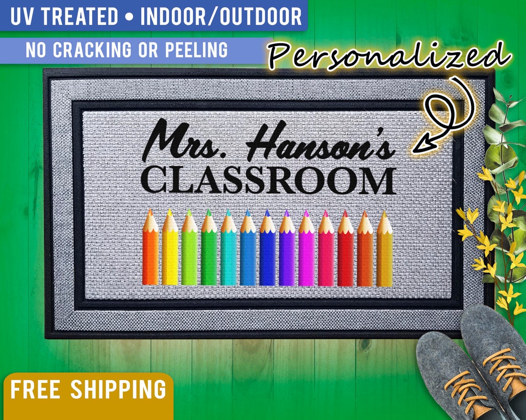 Classroom Welcome Mat, Personalized Welcome Mat, Teacher Crayons Door ...