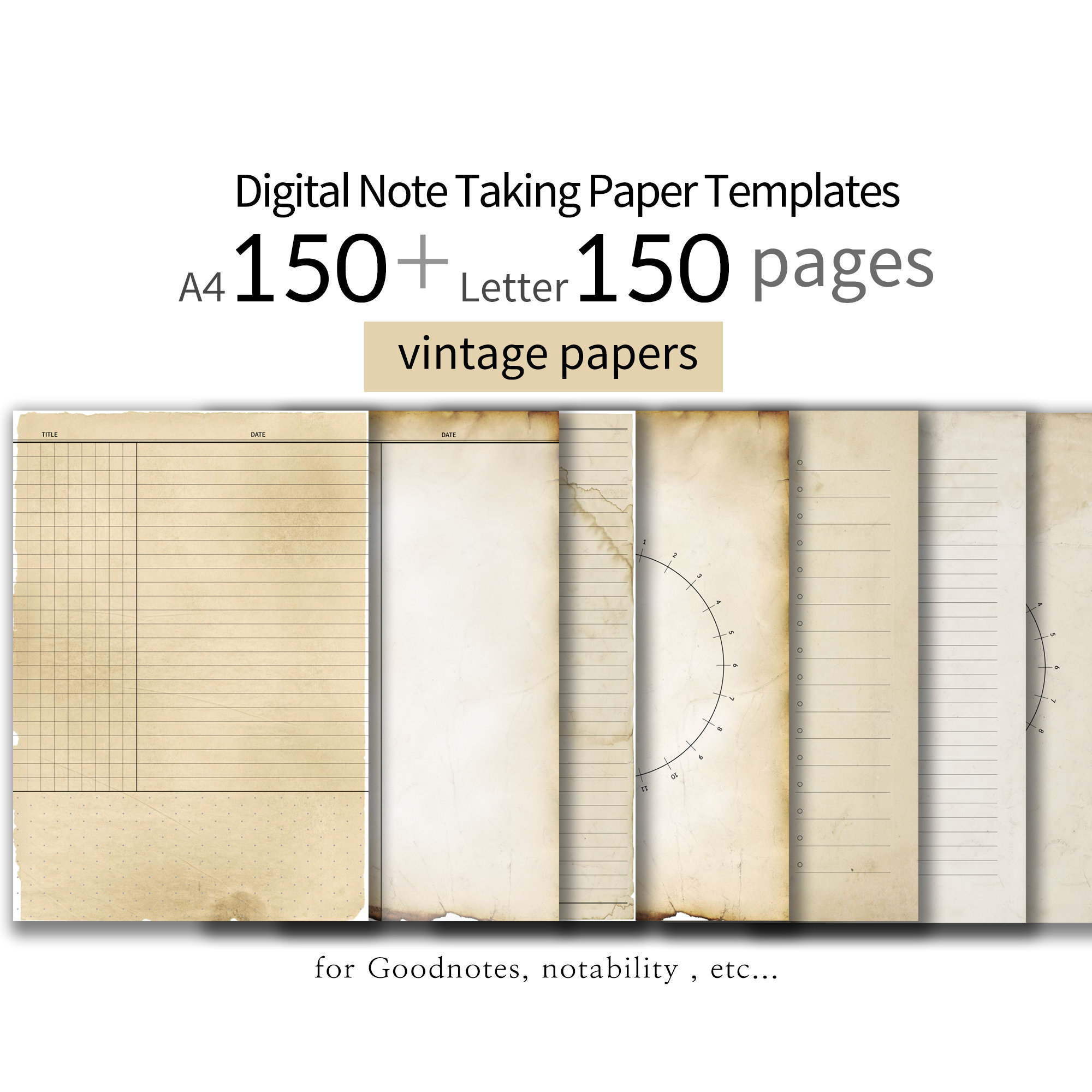 150+150pages[vintage Papers]goodnotes, Notability Notetaking Paper ...