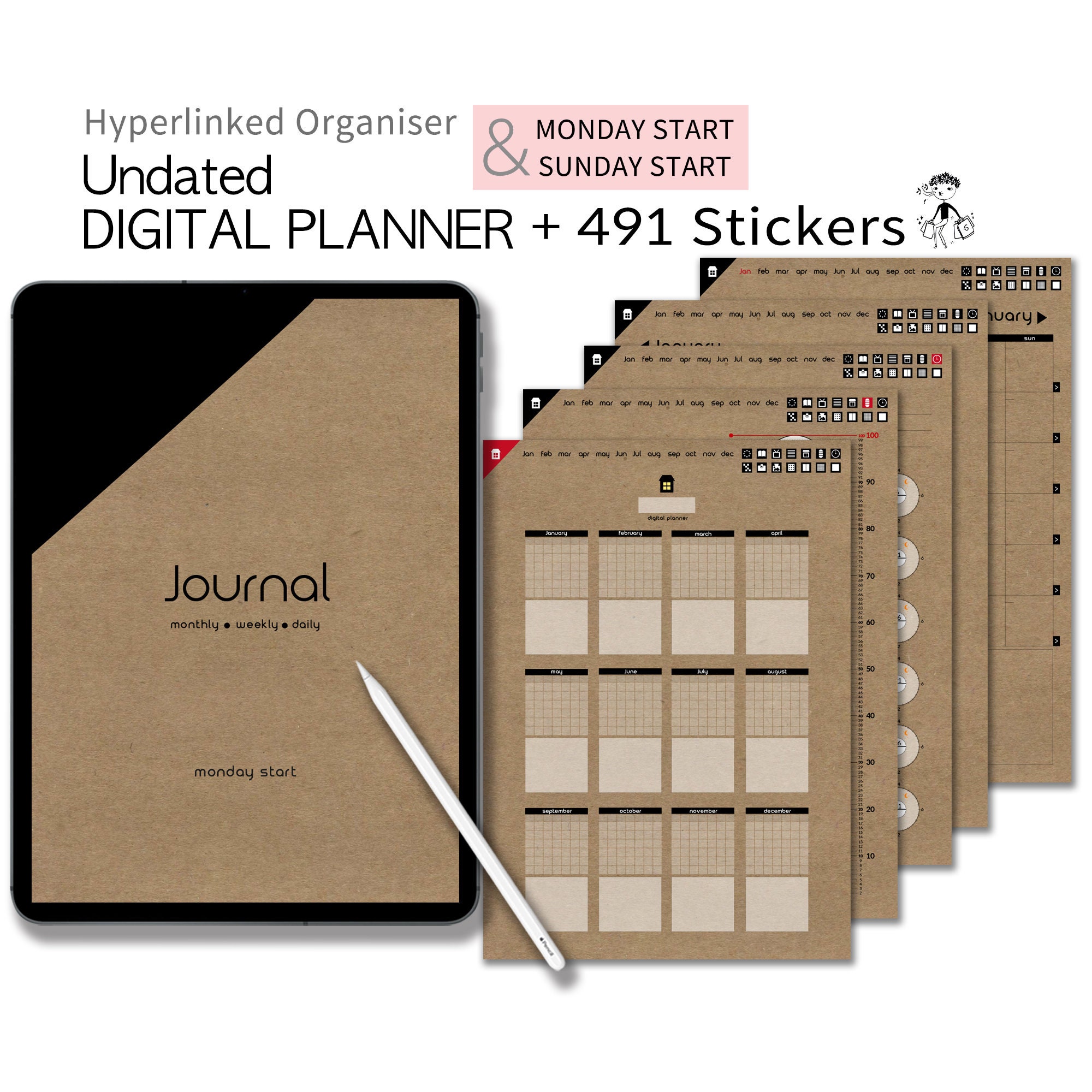 Undated Digital Bullet Journal No.11kraft Portrait - Etsy