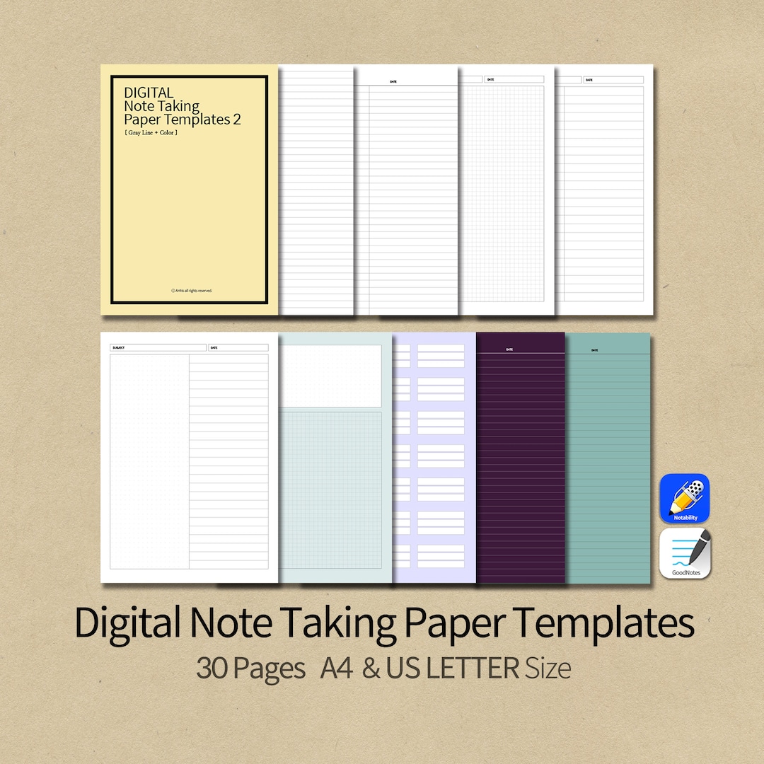 30pages-gray Line-goodnotes, Notability Notetaking Paper Templates ...