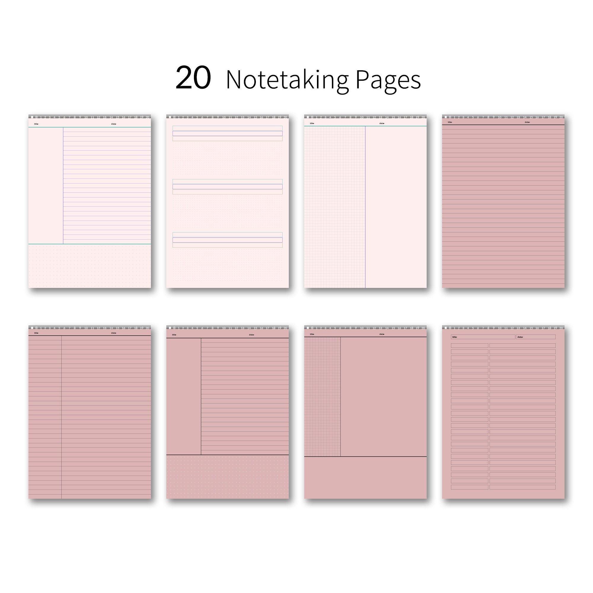 20tab-digital Notebookpink Portrait Goodnotes Notability - Etsy