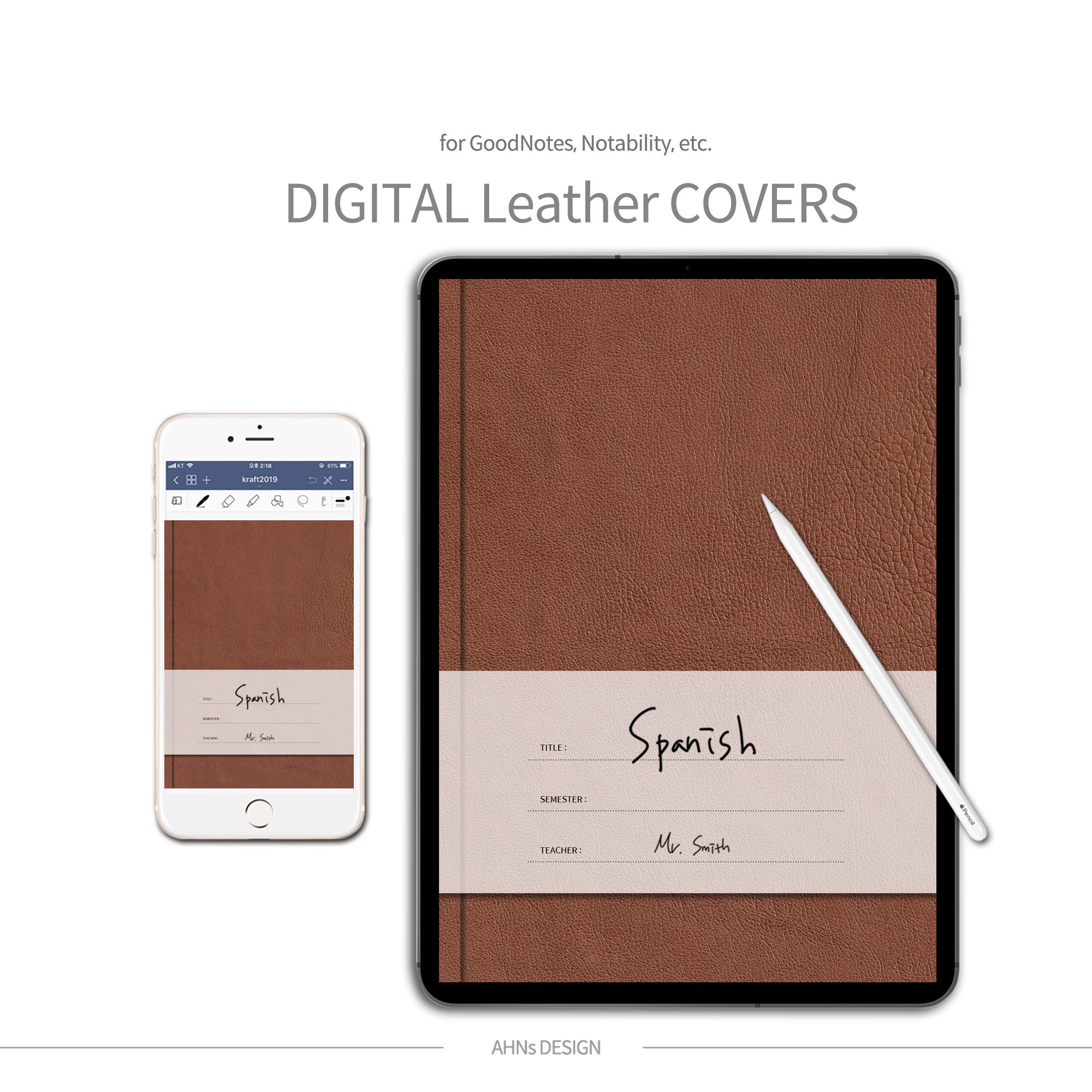 20 Digital Leather Covers 01 - Goodnotes Cover, Notability Cover -A4 ...