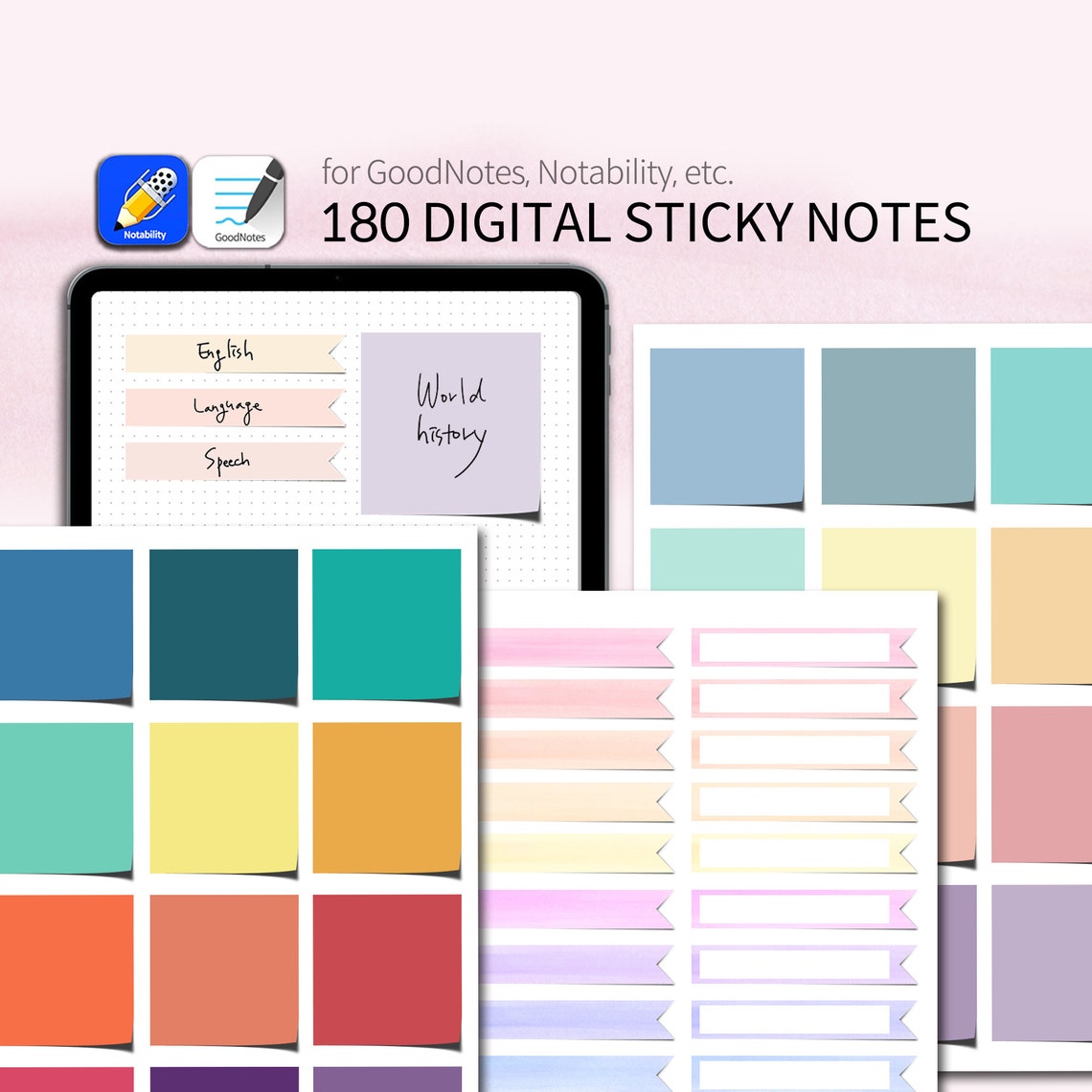 180 Digital Sticky Notes COLORS GoodNotes Sticky Notes | Etsy