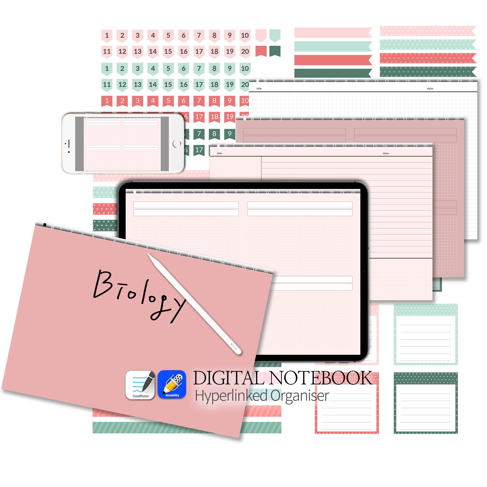 20tab-digital Notebookpink Landscape Goodnotes, Notability, Xodo ...