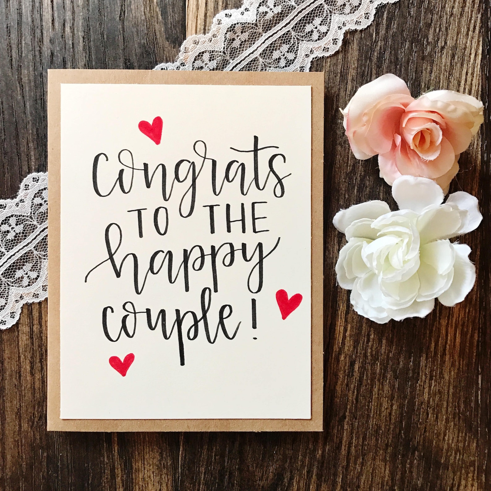 Congrats to the Happy Couple Greeting Card with Red Hearts | Etsy