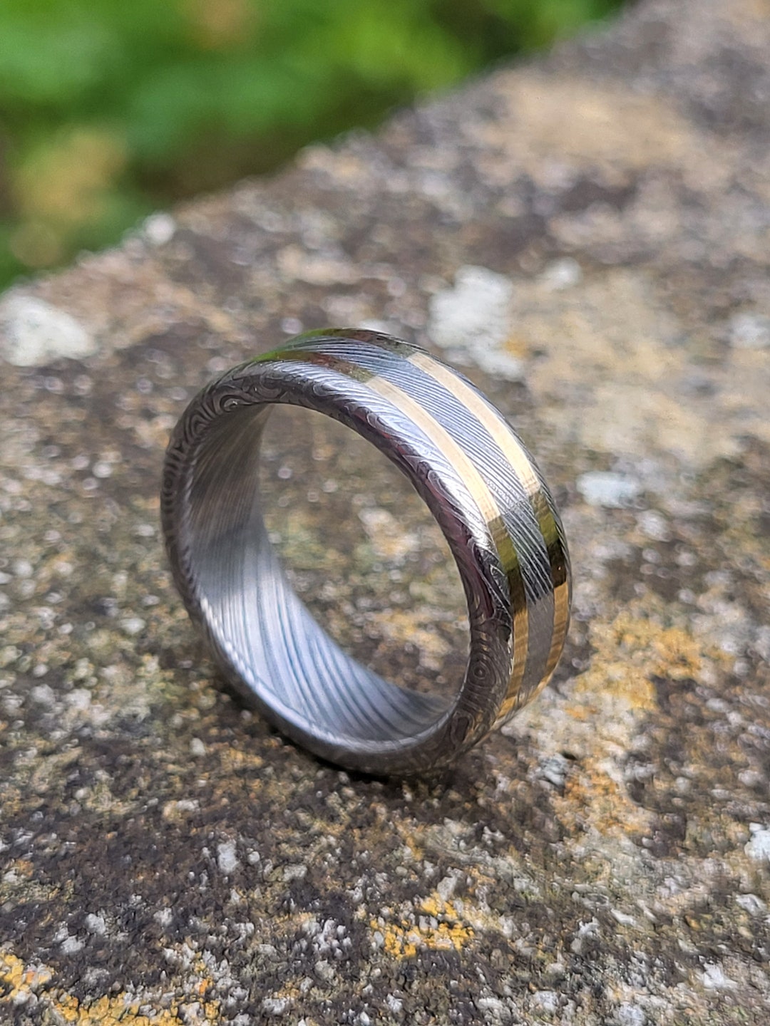 Damasteel Stainless Damascus Band With Dual 9ct Gold Inlay Bands - Etsy