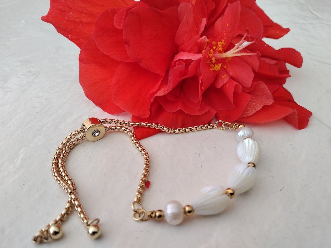 Pikake/freshwater Pearl Bracelet, White Pearl Flower Bracelet, Modern ...