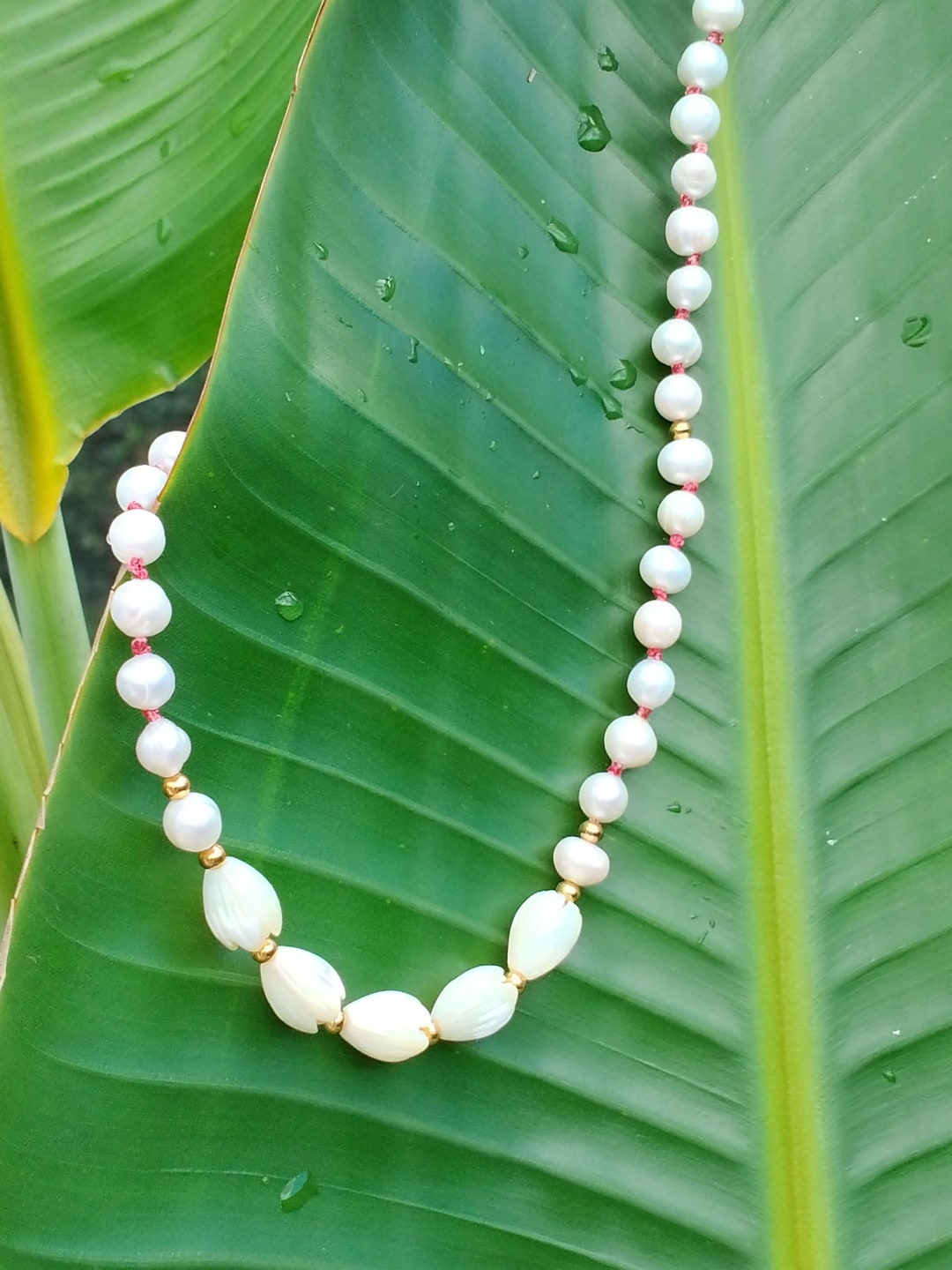 Handmade Pikake Pearl Necklace, Mother of Pearl, Silk Knotted - Etsy