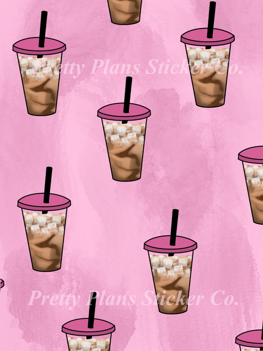 Iced Coffee Background, Digital Print, Pink Wallpaper, Downloadable ...