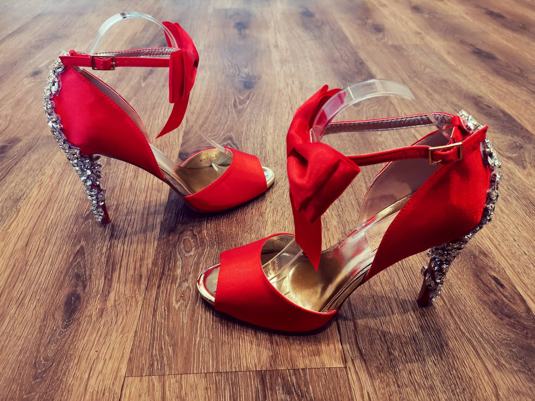 Striking Red Satin Bespoke Custom Open Toe Heels With Sparkly | Etsy