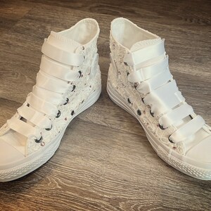 Bridal Wedding Prom Custom Bespoke Lace & Rhinestone High Top Converse ...
