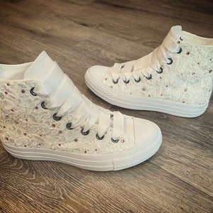 Bridal Wedding Prom Custom Bespoke Lace & Rhinestone High Top Converse ...