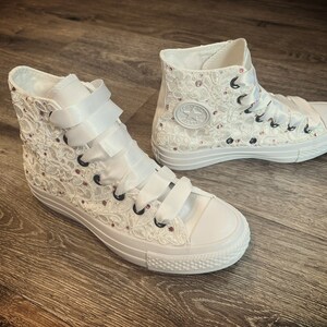 Bridal Wedding Prom Custom Bespoke Lace & Rhinestone High Top Converse ...