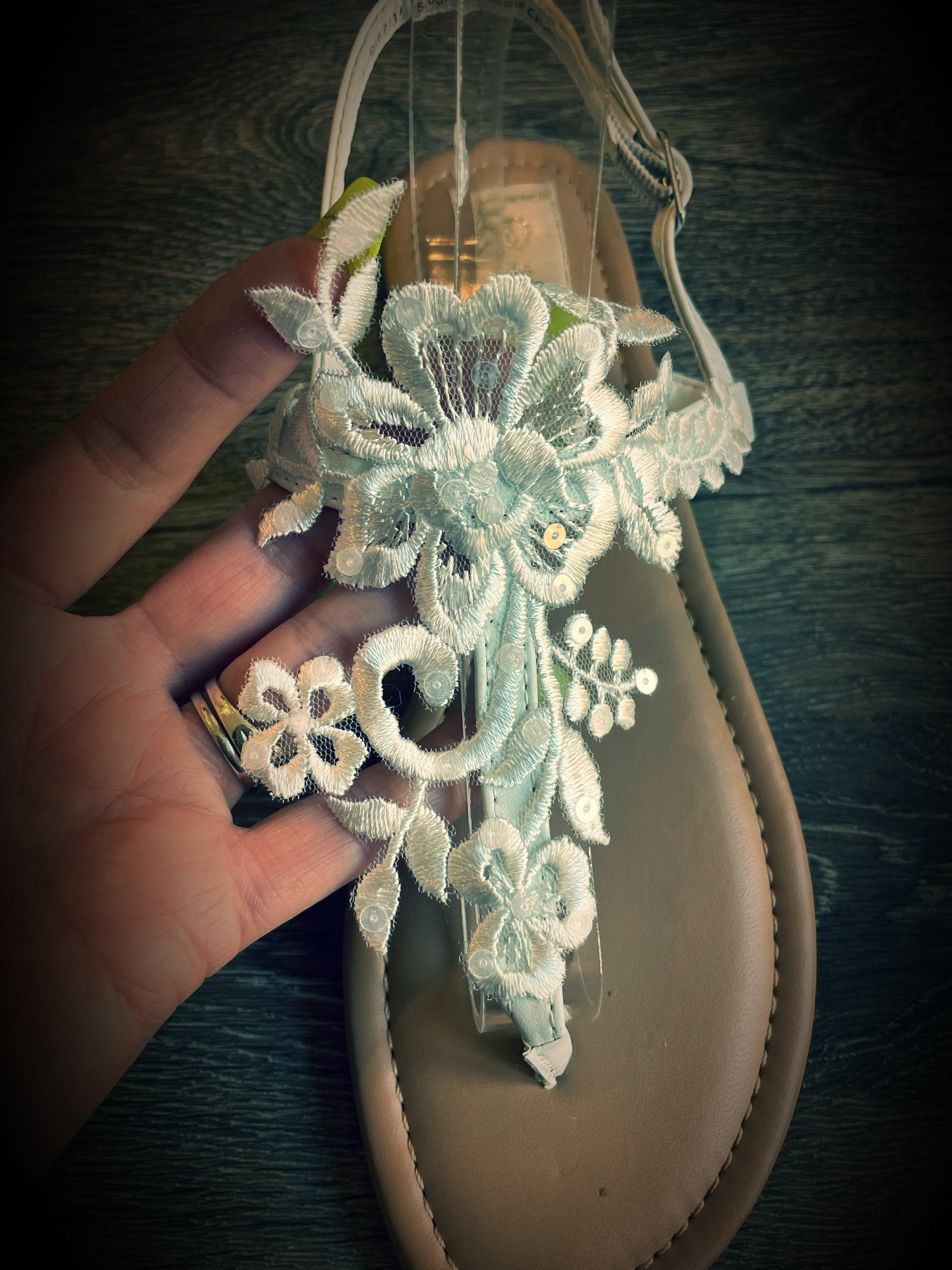 Pretty Bridal Lace Flower Flat Sandals Beach Wedding Flip | Etsy