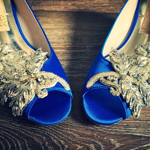 Royal Blue Satin Peep Toes Wedges With Rhinestone Beaded - Etsy
