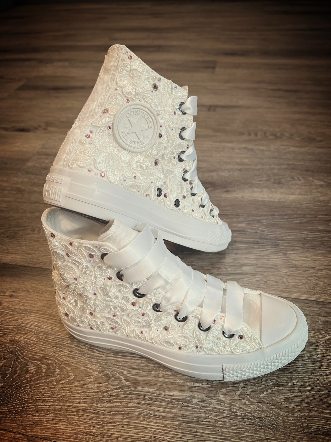 Bridal Wedding Prom Custom Bespoke Lace & Rhinestone High Top Converse ...