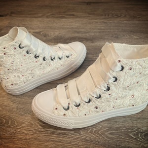 Bridal Wedding Prom Custom Bespoke Lace & Rhinestone High Top Converse ...