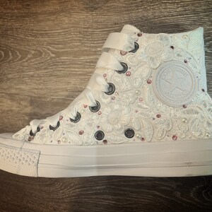 Bridal Wedding Prom Custom Bespoke Lace & Rhinestone High Top Converse ...