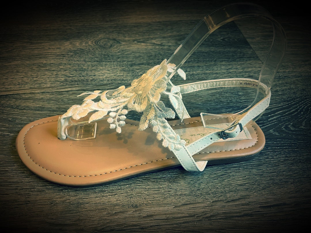 Pretty Bridal Lace Flower Flat Sandals Beach Wedding Flip - Etsy