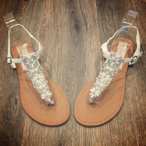 Beautiful Bridal Wedding Sparkly Rhinestone Flat Sandals - Etsy