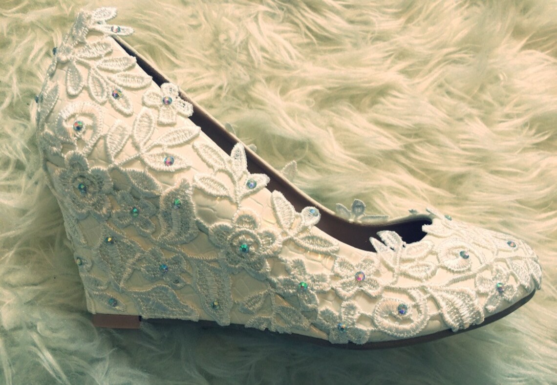 Ivory or White Lace Bridal Wedges | Etsy