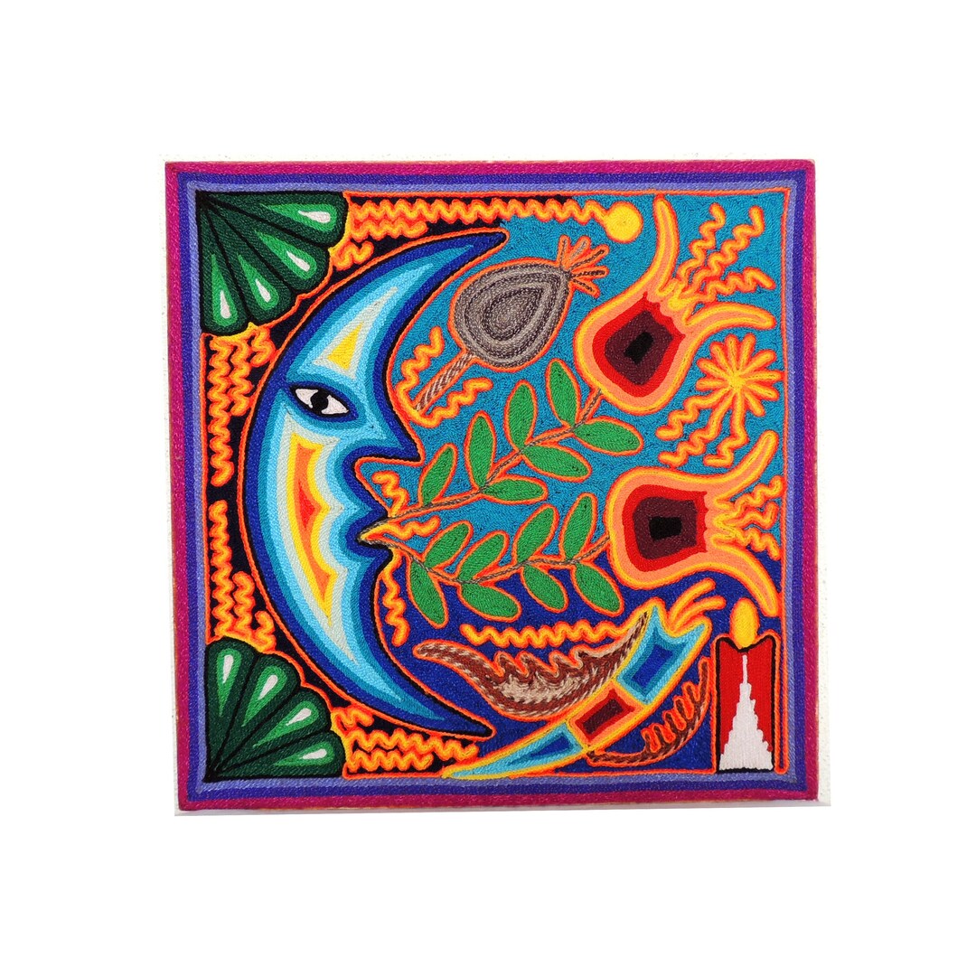 12 Huichol Art Yarn Painting Moon and Windflower - Etsy