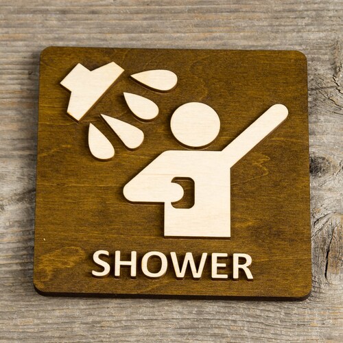 Wooden Shower Door Sign. Bathroom Plate. Restroom Decal. | Etsy