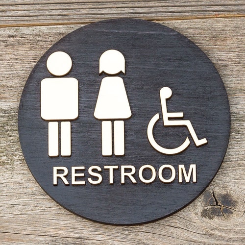 Wooden Unisex & Handicapped Restroom Door Sign. Rustic Toilet - Etsy