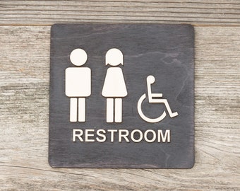 Wooden Unisex & Handicapped Restroom Door Sign. Rustic Toilet - Etsy