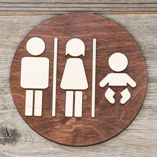 Round Toilet Door Sign. Wooden Rustic Restroom Signs Set. - Etsy
