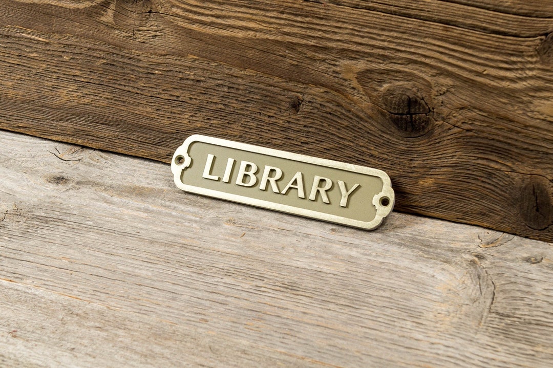 Library Door Sign - Cold Cast Brass Sign. Vintage Style Door Plaque ...