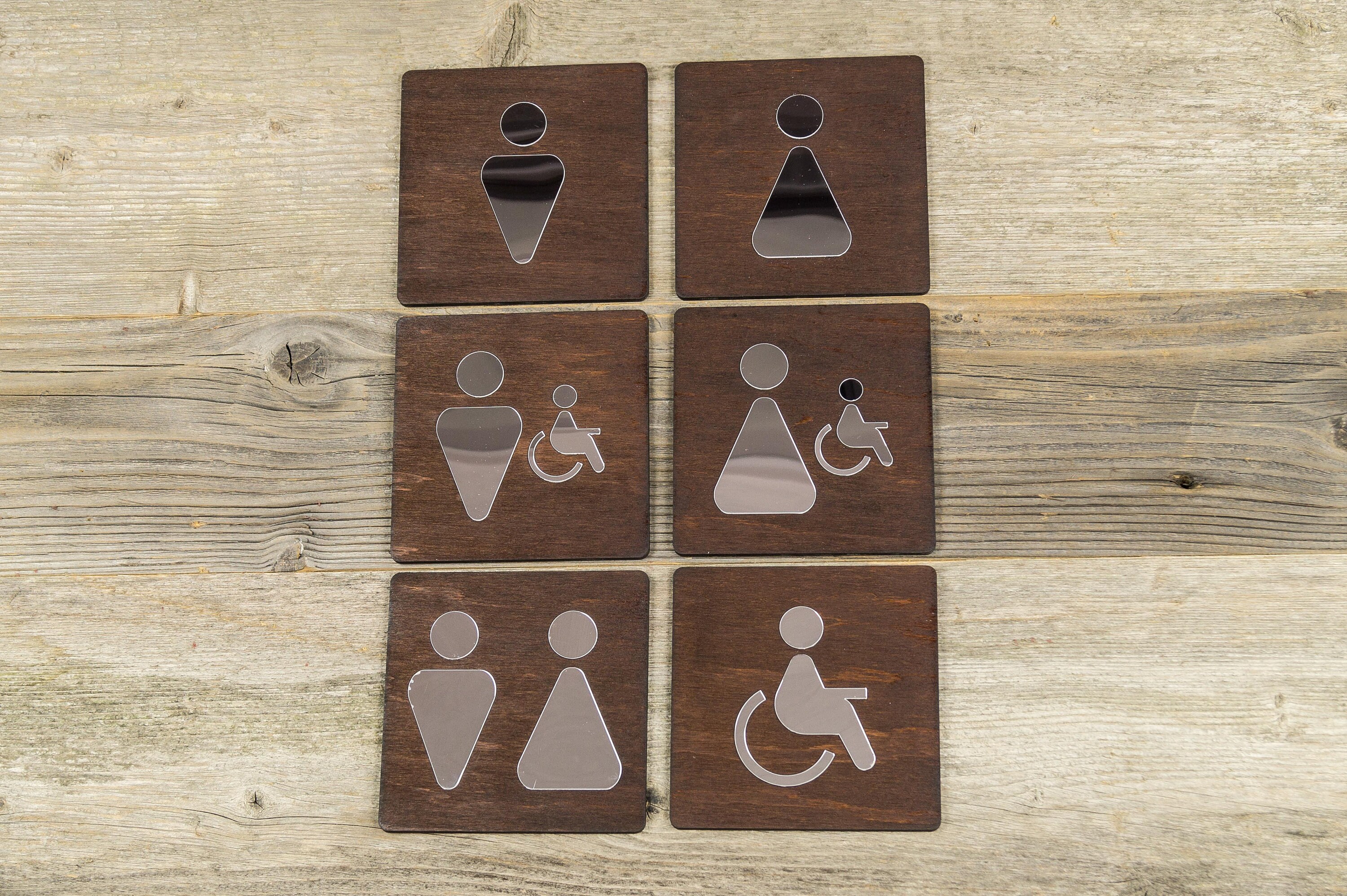 Toilet Door Sign With Mirror Insert. Modern Wooden Bathroom | Etsy