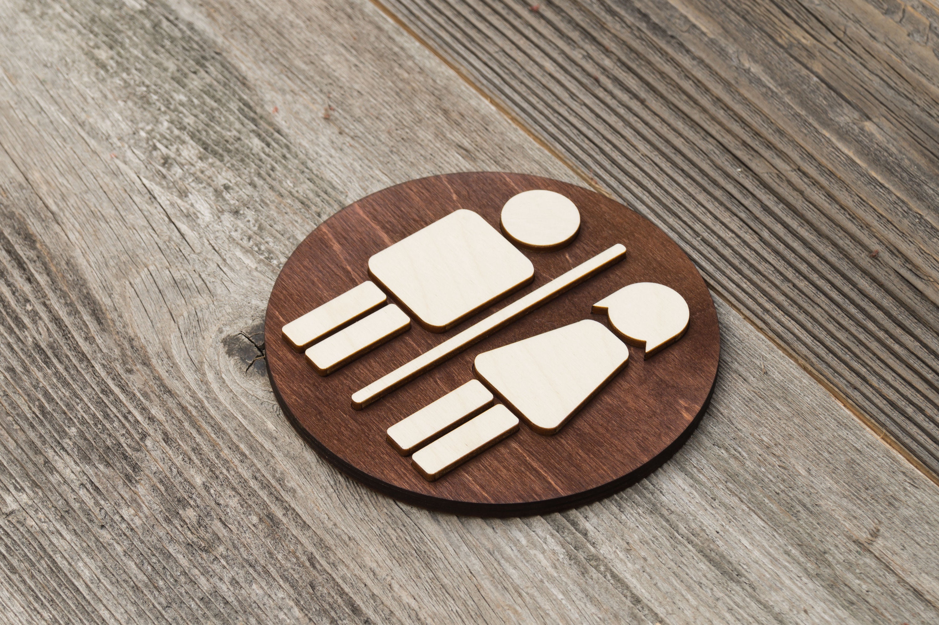 Round Wooden Unisex Restroom Door Sign. Rustic Toilet Plaque. - Etsy