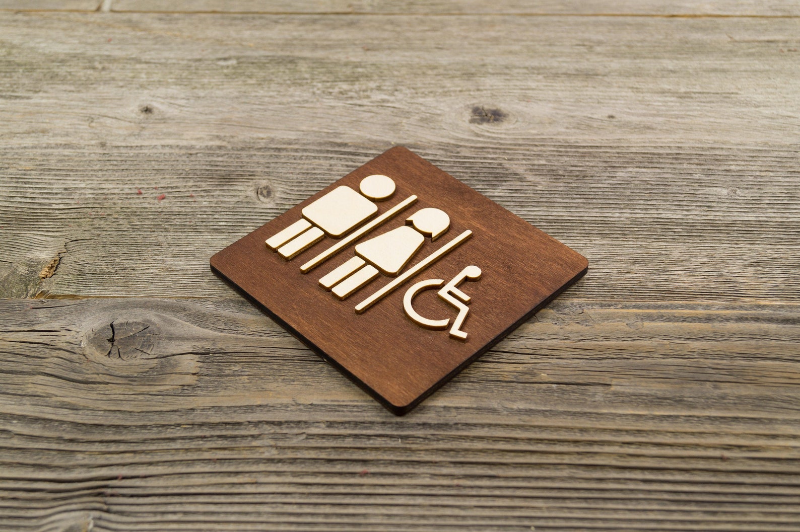 Wooden Unisex & Handicapped Restroom Door Sign. Rustic Toilet Plaque ...