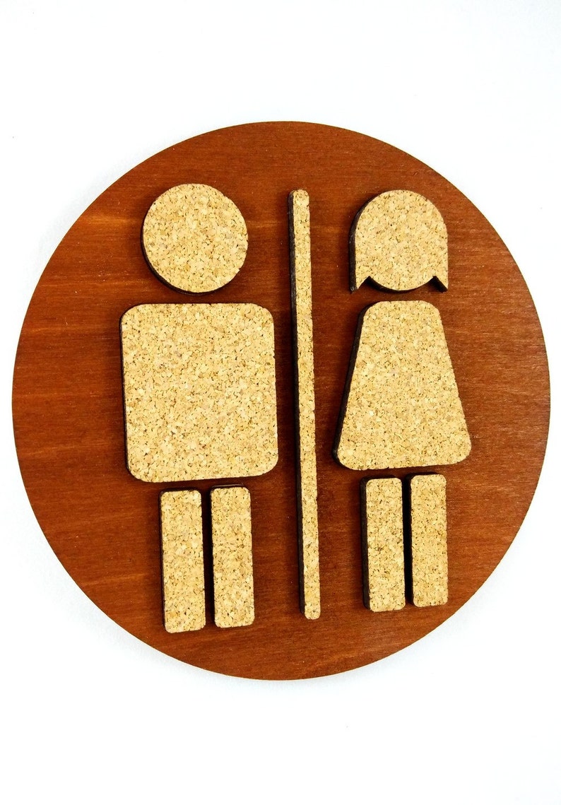 Round Cork Insert Toilet Door Sign WC Sign Restroom Door | Etsy