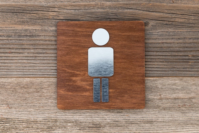 Wooden Men Restroom Door Signs With Faux Metal Insert. Brushed - Etsy
