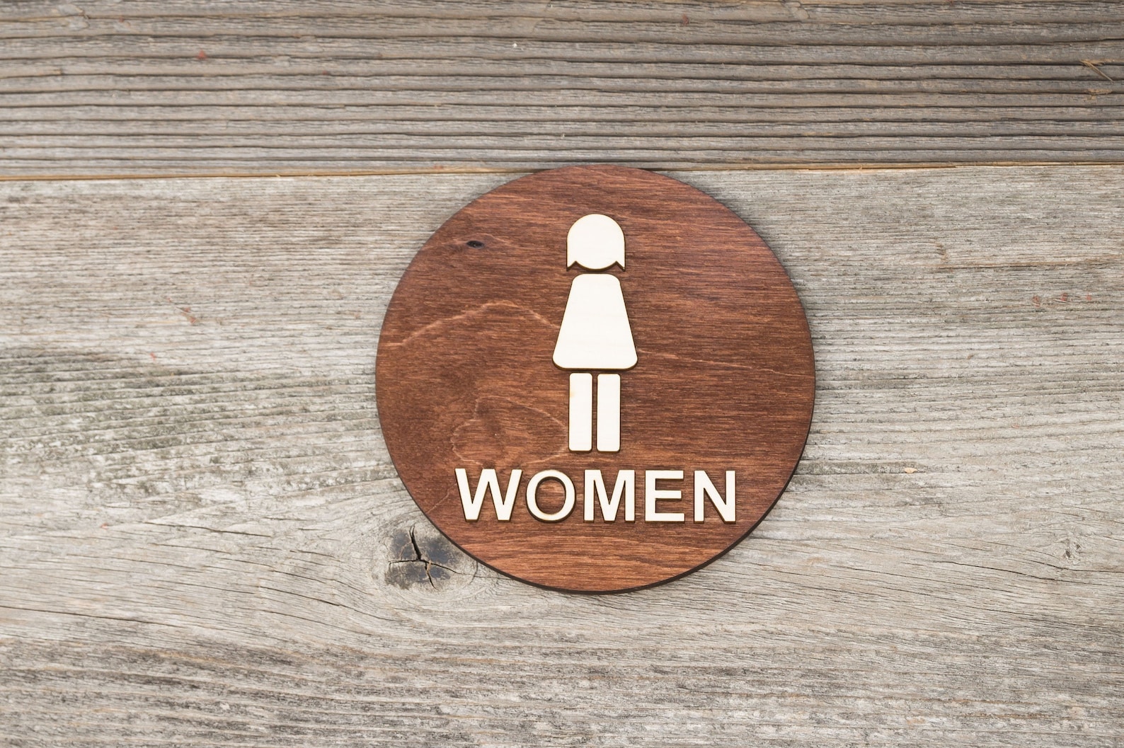 Round Wooden Women Restroom Door Sign. Rustic Toilet Plaque. | Etsy