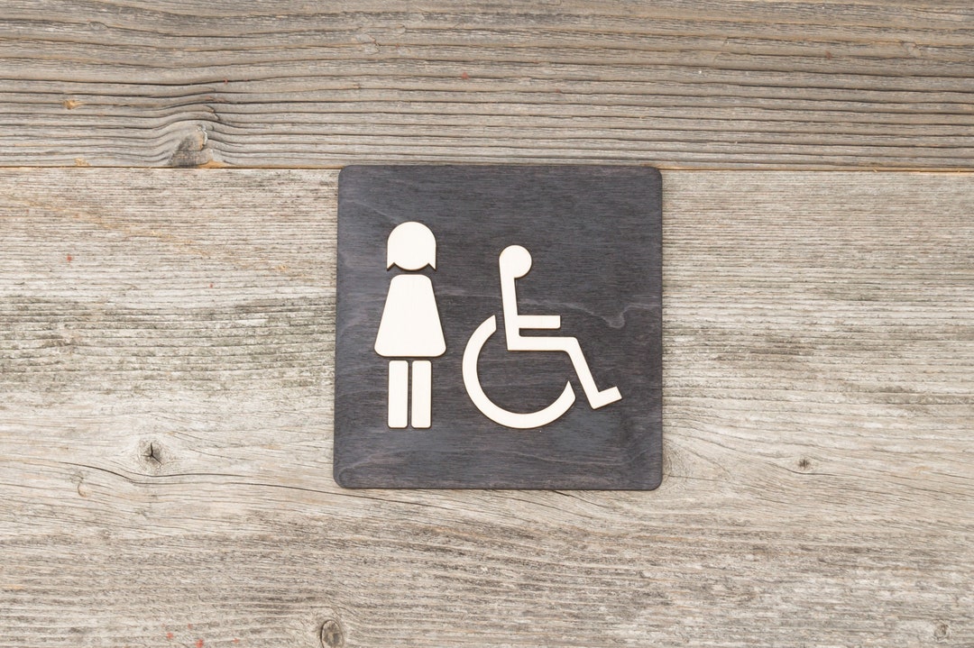 Wooden Women & Handicapped Restroom Door Sign. Rustic Toilet Plaque ...