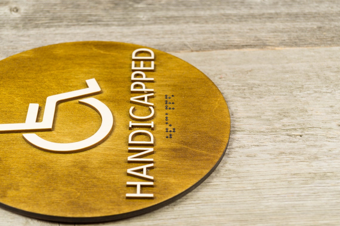 Handicapped Restroom Toilet Door Sign With Braille Dots WC | Etsy