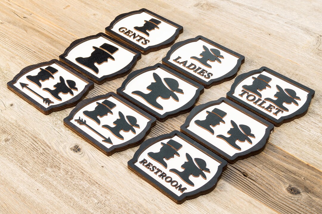 Retro Style Wooden Restroom Door Signs Set. Rustic Toilet Decorations ...