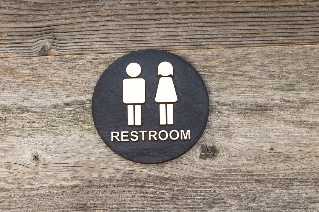 Round Wooden Unisex Restroom Door Sign. Rustic Toilet Plaque. Handmade ...