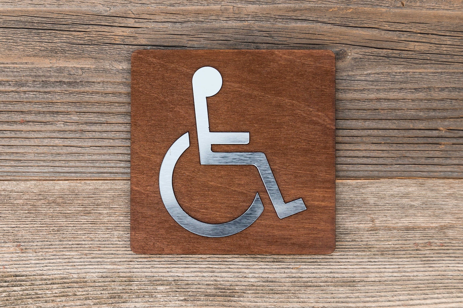 Wooden Handicapped Restroom Door Signs With Faux Metal Insert. - Etsy