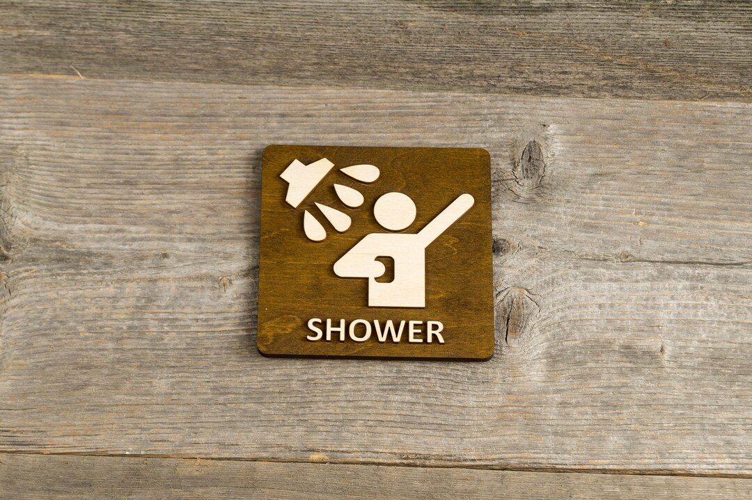 Wooden Shower Door Sign. Bathroom Plate. Restroom Decal. - Etsy