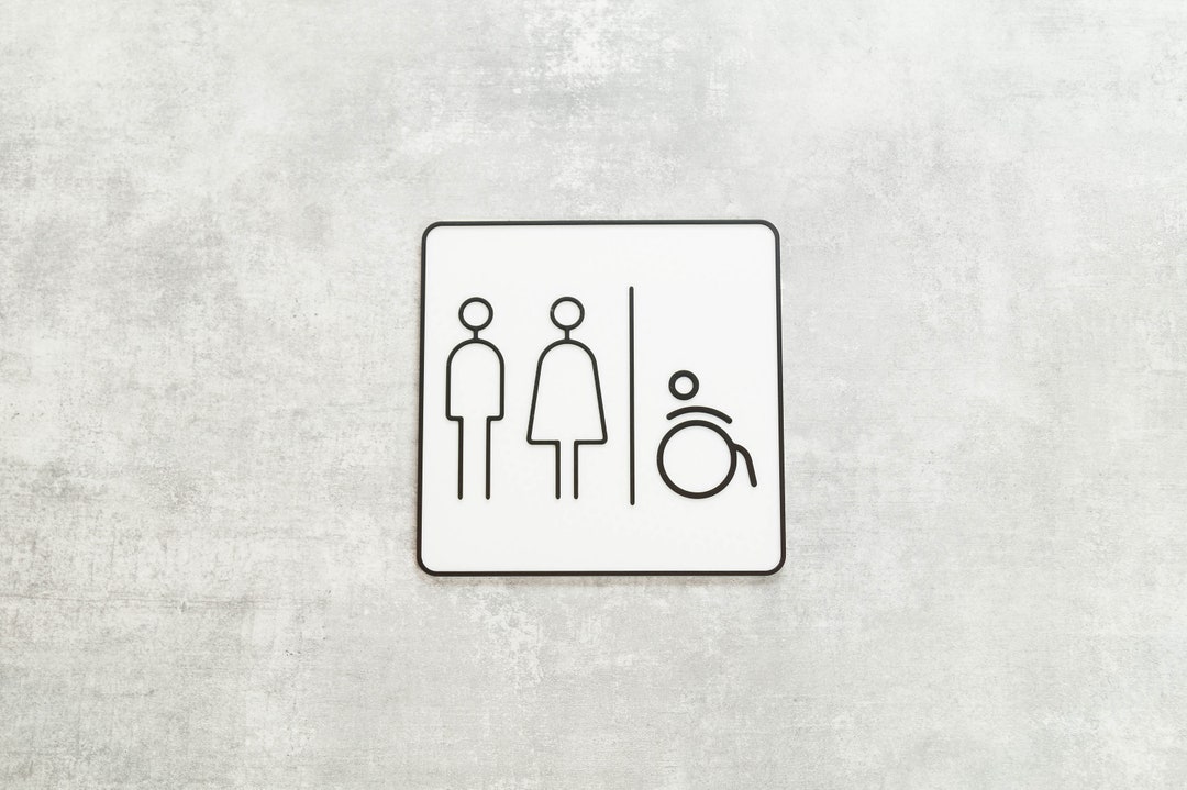 Modern 3D Printed Unisex and Disabled Restroom Sign - Sleek Bathroom ...