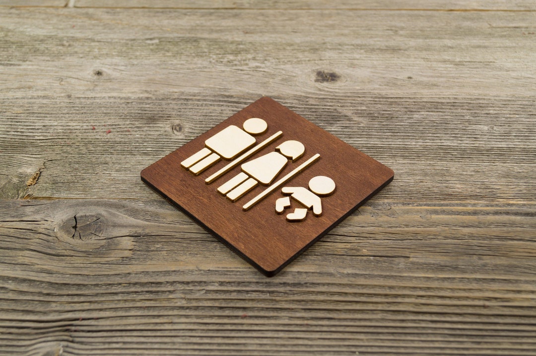 Wooden Unisex & Baby Changing Station Restroom Door Sign. Rustic Toilet ...